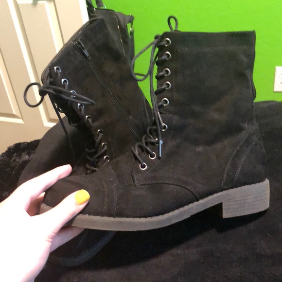 BONGO | Shoes | Black Faux Swayed Combat Boots | Poshmark
